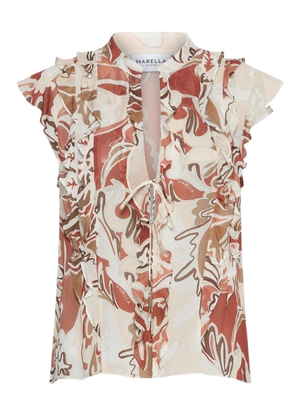 MARELLA Marella Printed Georgette Top with Ruched V-Neckline